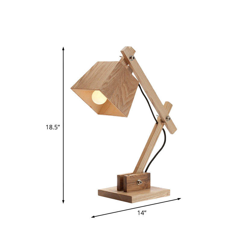 Beige Trapezoid Shade Table Light Modernist 1 Bulb Wood Desk Lamp with ...