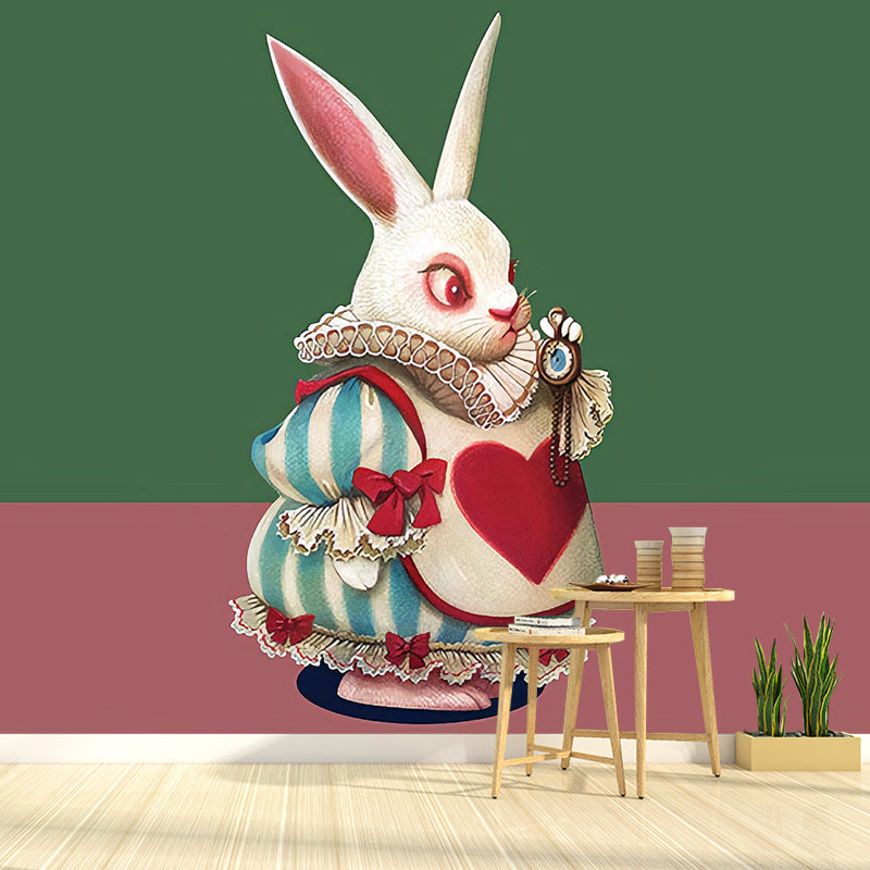 Cute Rabbit Wall Decor Green and Red Minimalist Wall Mural for Children ...