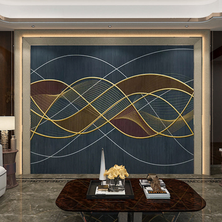 Modern Swirling Line Mural Wallpaper Dark Blue Coffee Shop Wall ...