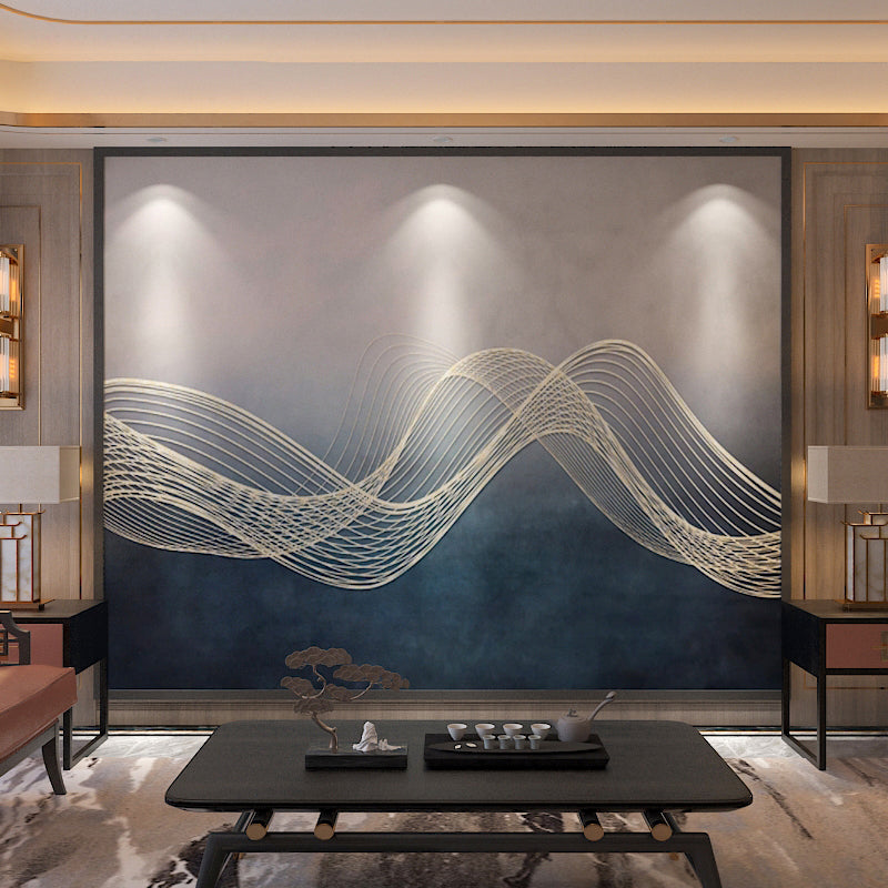 Full Outspread Line Mural Contemporary 3D Effect Wall Art in Blue and ...