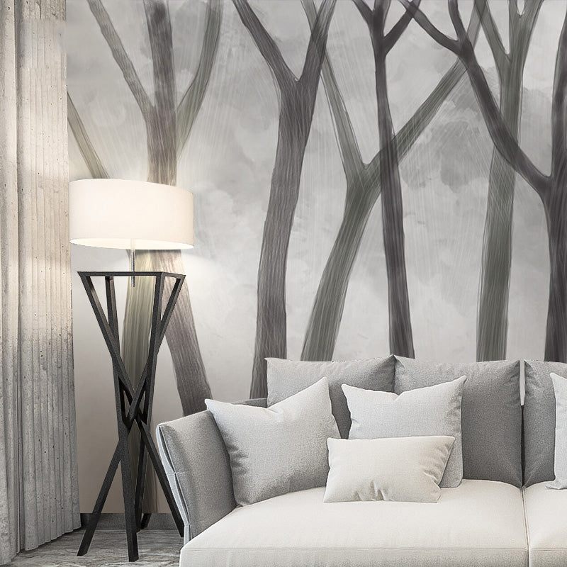 Aesthetic Grey Tree Mural Wallpaper for Living Room and Gallery, Non ...