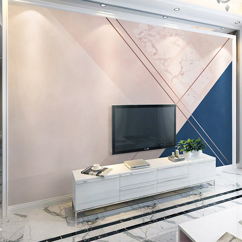 Minimalist Color Block Mural Wallpaper in Pink and Blur Living Room ...