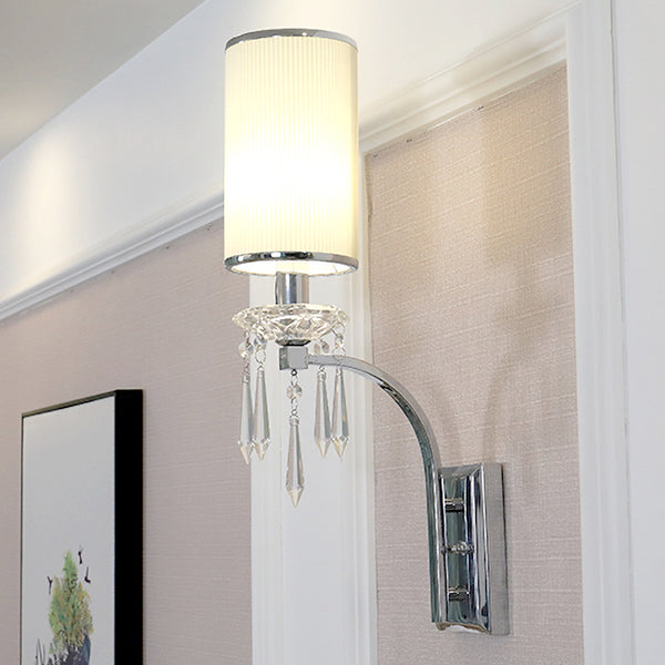 Simple Pillar Wall Mounted Light 1 Bulb Ribbed Fabric Sconce Lighting ...