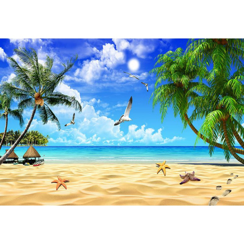 Full Seashore and Tree Mural for Bedroom Seagull Wall Art in Blue for ...