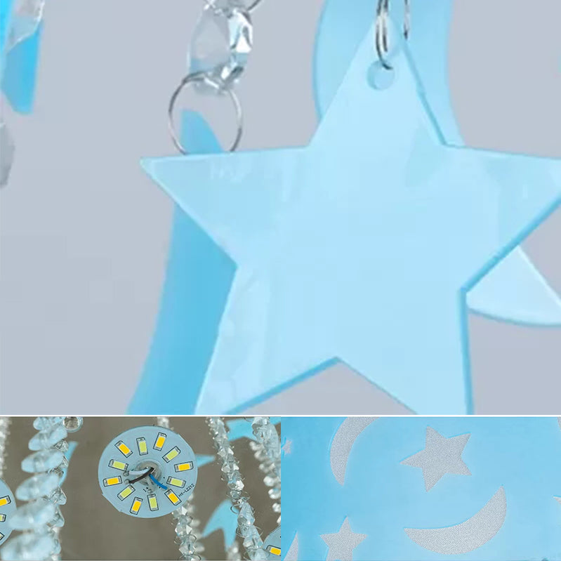 Blue Star & Moon Ceiling Light with Crystal Bead Romantic LED Flush ...