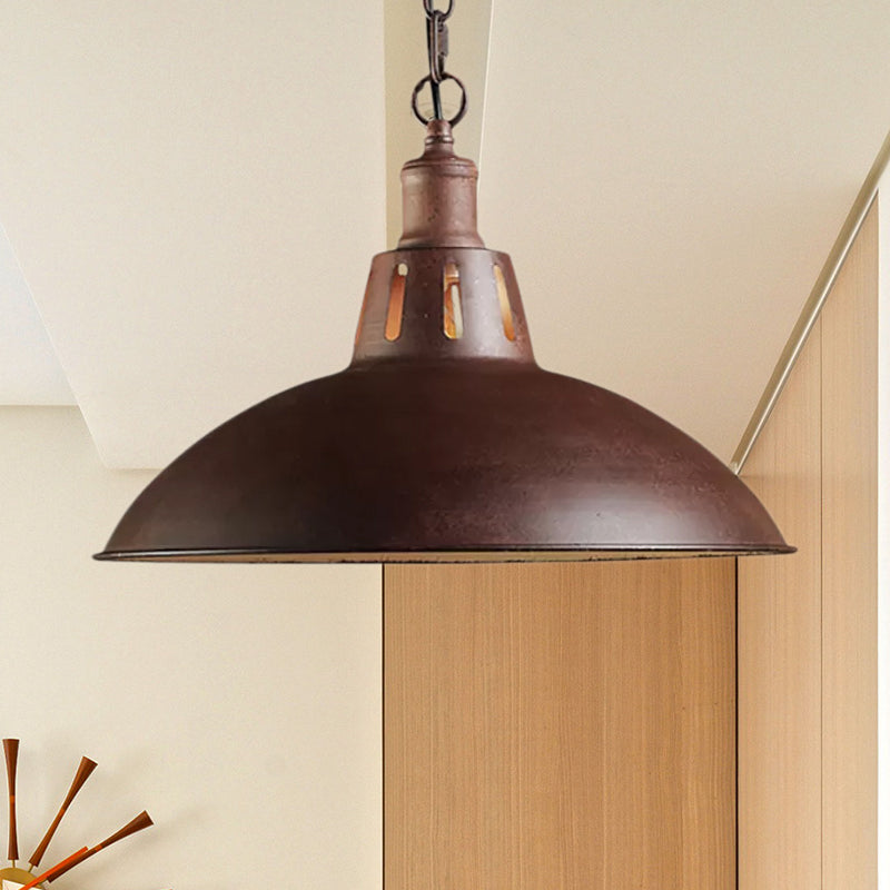 1 Light Pendant Lighting with Dome Shade and Vented Socket Iron ...