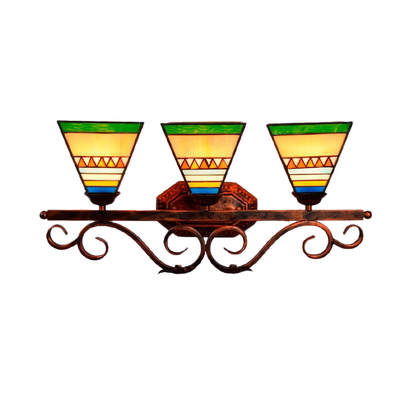 Bell/Pyramid Shaped Wall Light Fixture Mission Stained Glass 3 Heads ...