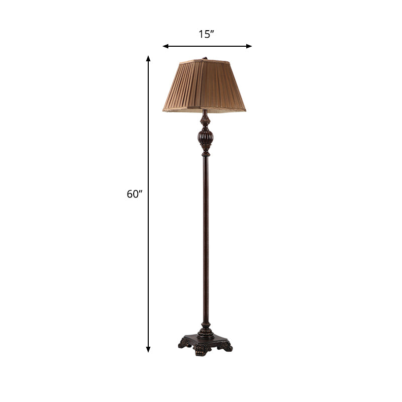Plated Fabric Trapezoid Shade Floor Lamp Classic 1 Bulb Dark Coffee ...