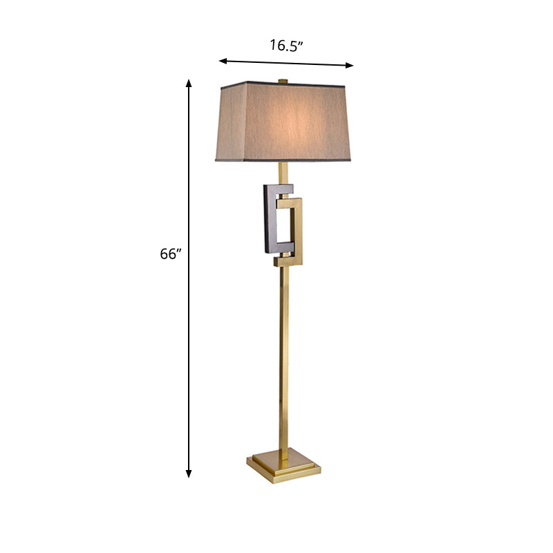 Gold Finish Rectangle Standing Floor Light Modern Single Brown Fabric ...