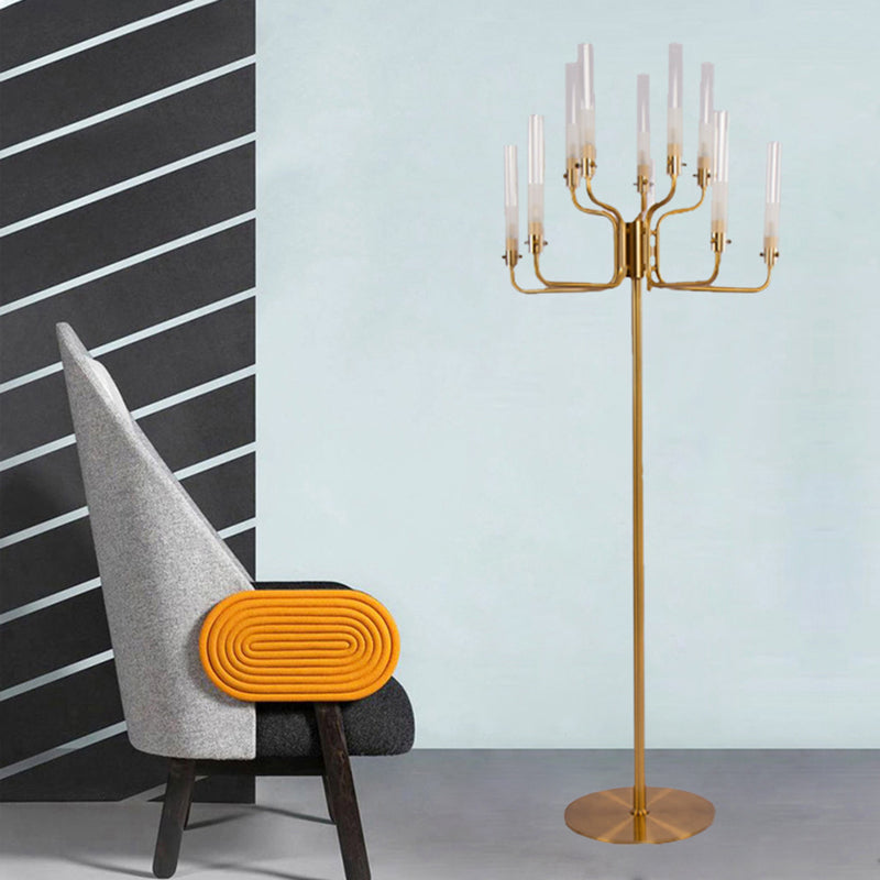 Tube Clear Glass Stand Up Lamp 9-Bulb Postmodern Gold Finish LED Tree ...