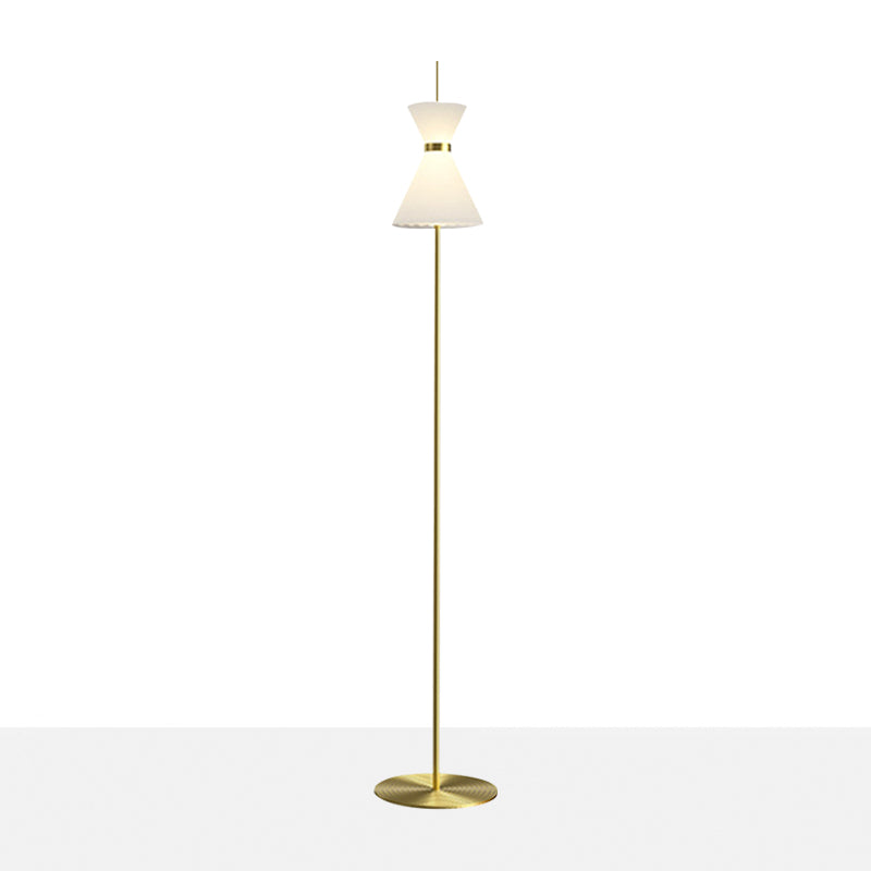 Gold Finish Hourglass Shape Floor Light Modernist Opal Ribbed Glass LED ...