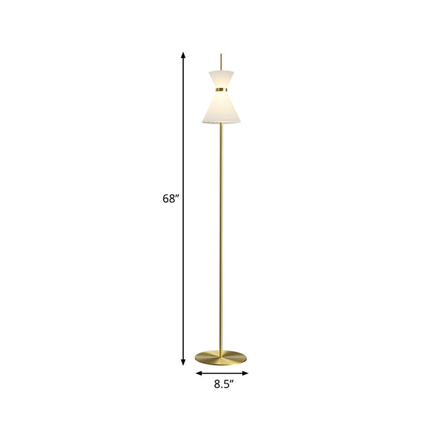 Gold Finish Hourglass Shape Floor Light Modernist Opal Ribbed Glass LED ...