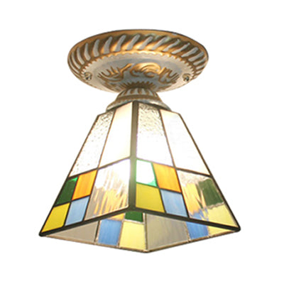 Multi-Colored Craftsman Ceiling Mount Light 1 Light Tiffany Ceiling ...